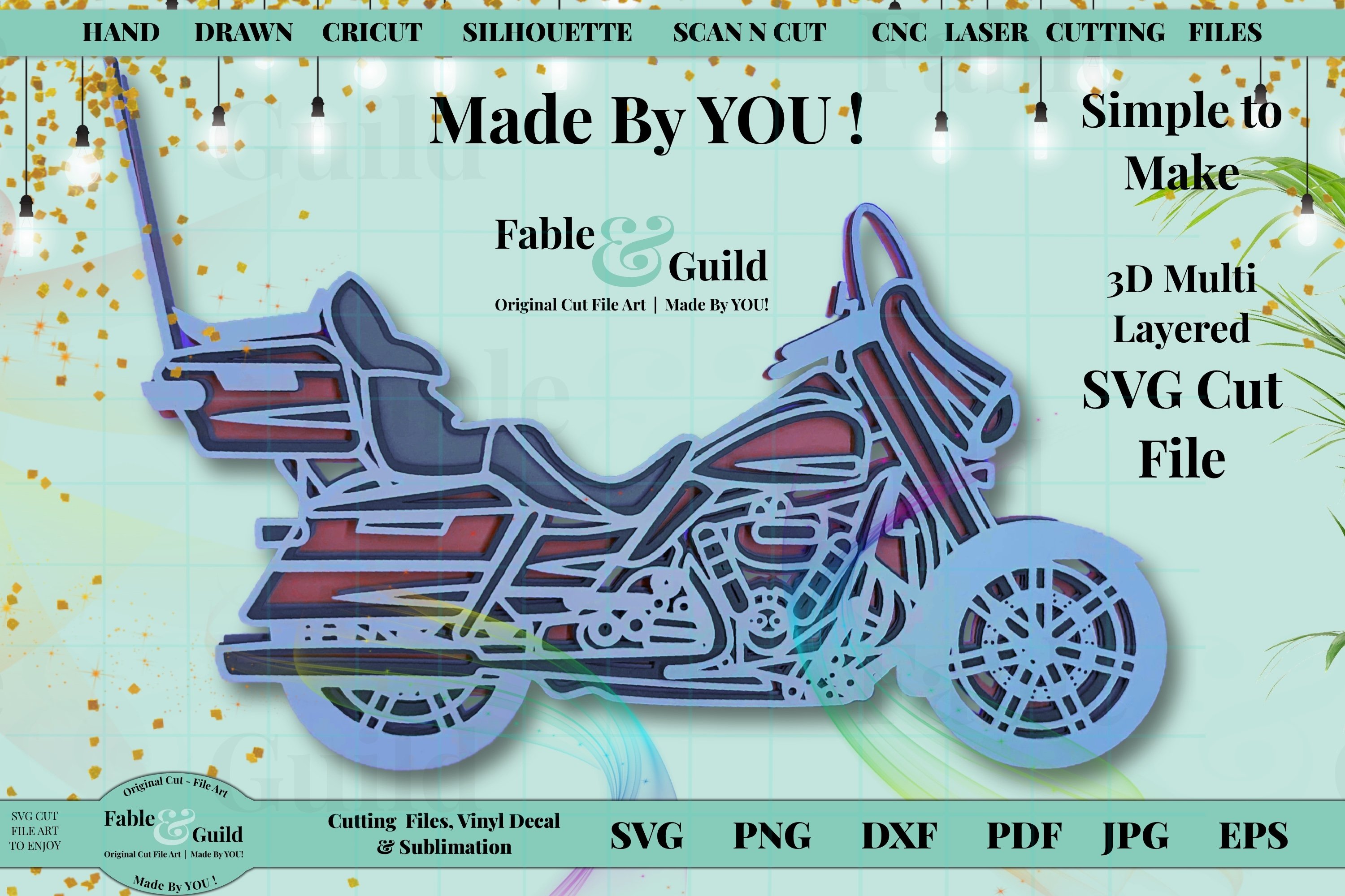 Motorbike Motorcycle 3d Layered cut file for Cricut ScanNCut