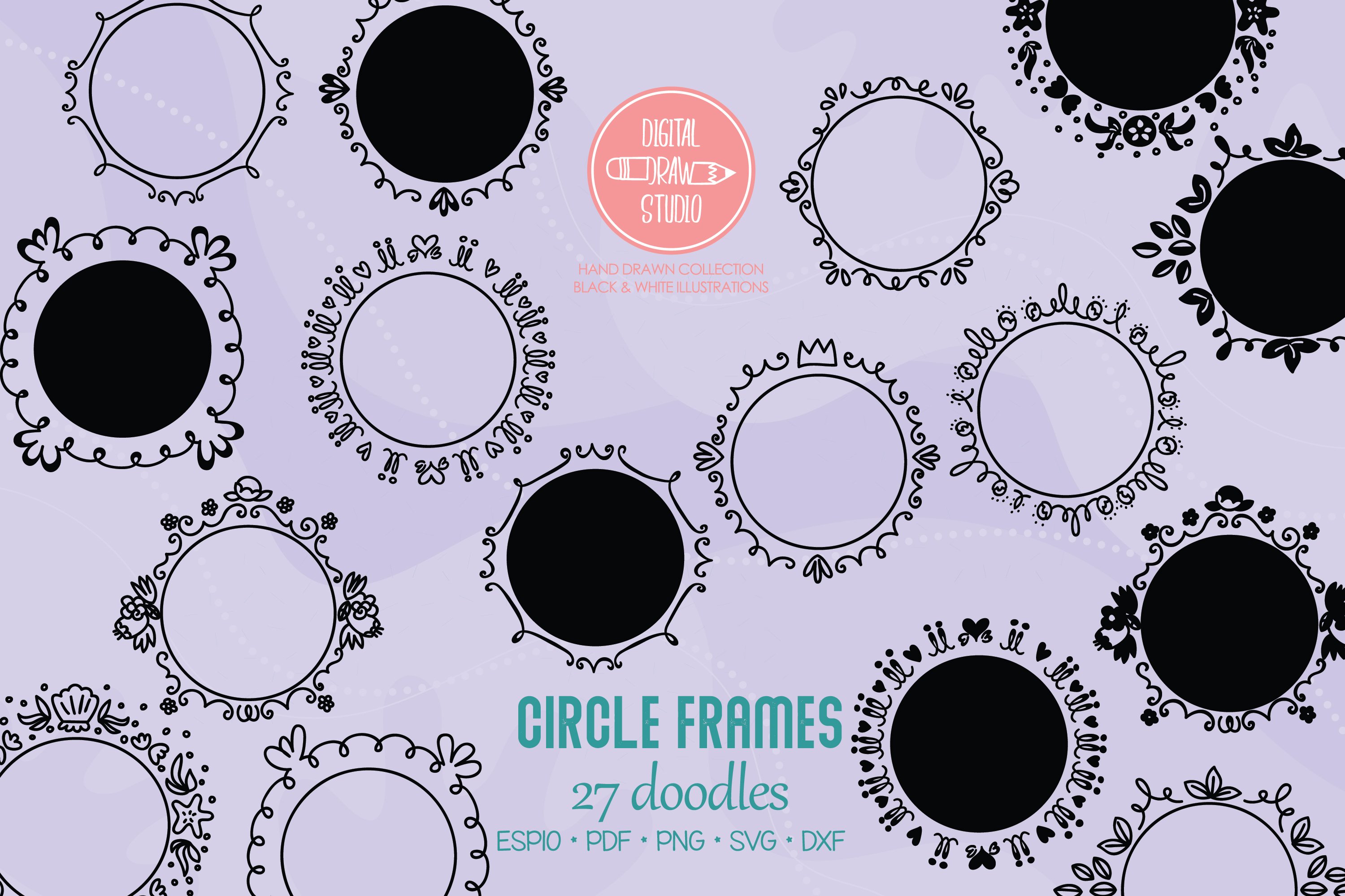 Circle Doodle Frames | Hand Drawn Round Border, Wreath