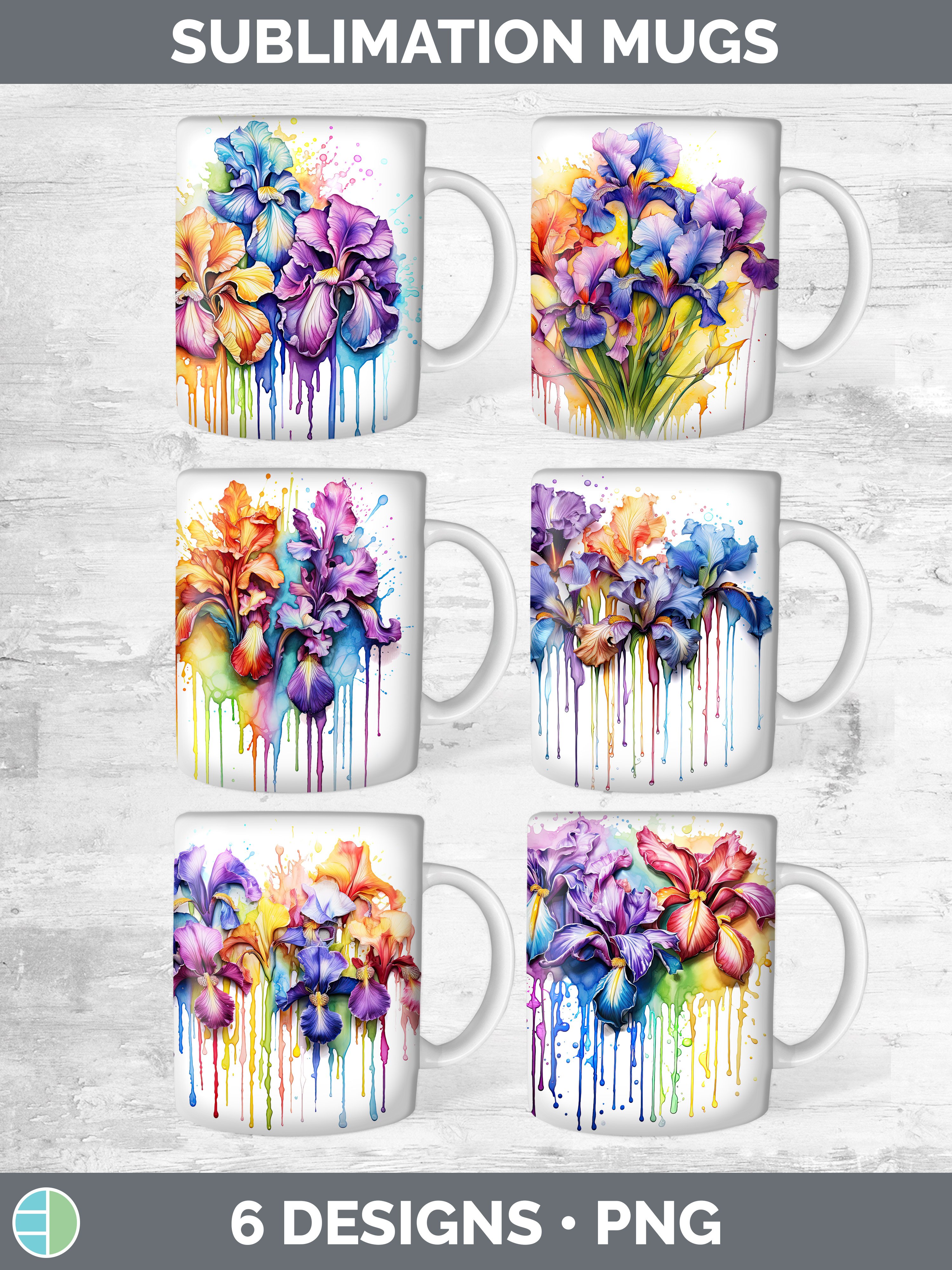 Splat Rainbow Iris Flowers Mug Wrap | Sublimation Coffee Cup