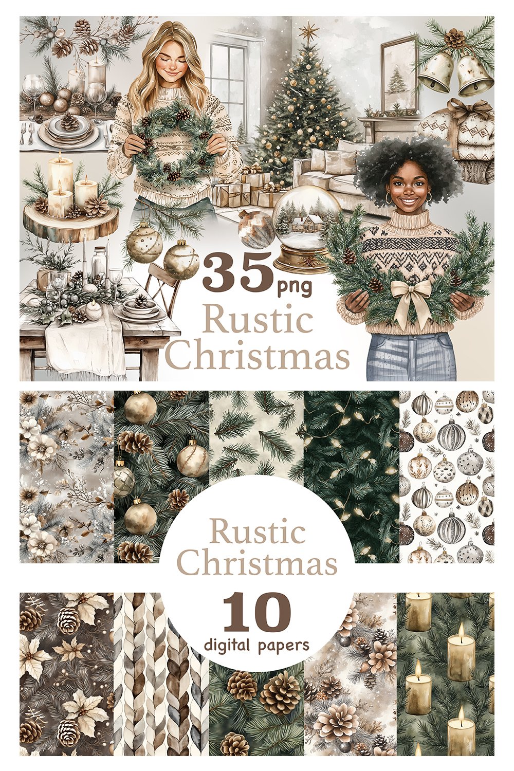 Rustic Christmas Digital Papers | Xmas Patterns