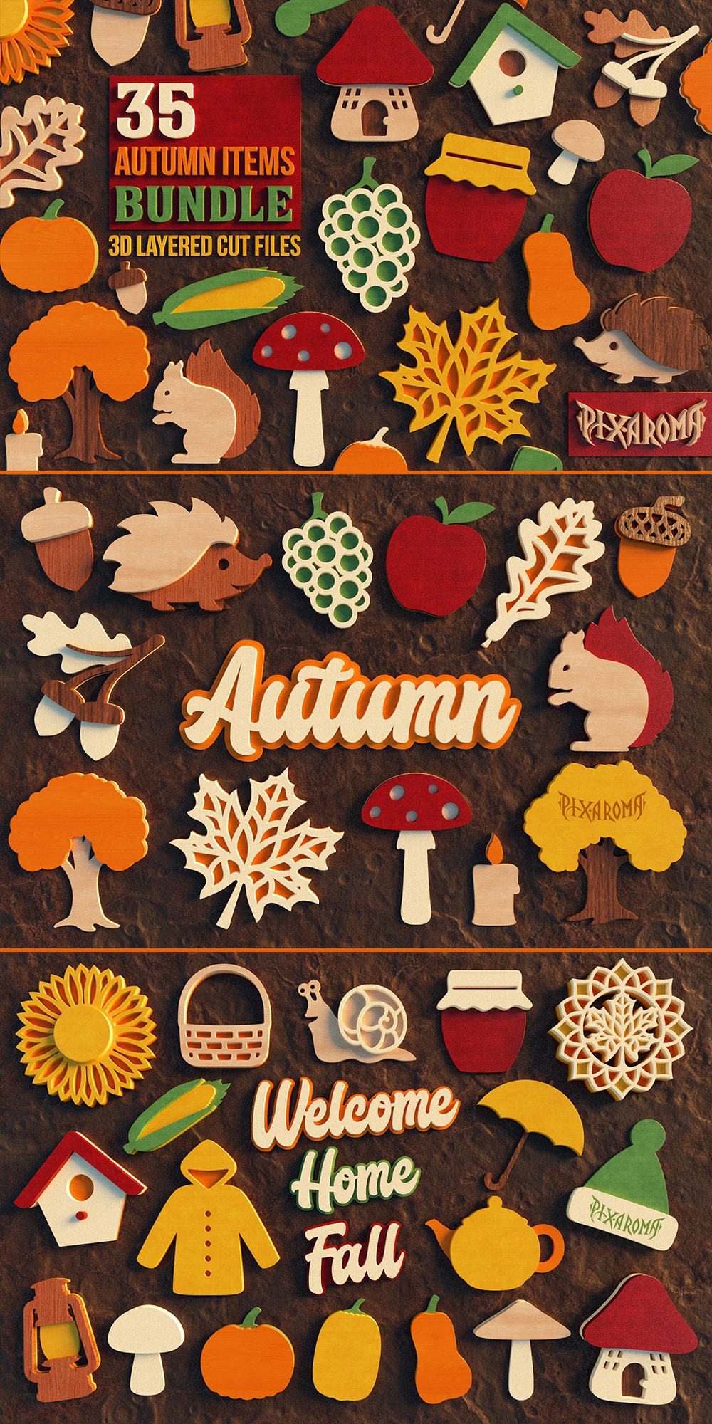 35 Autumn Items | 3D Layered Cut Files Bundle