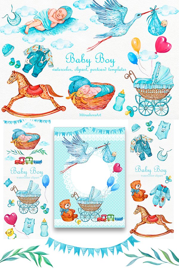 Baby boy Watercolor Clipart (820807)
