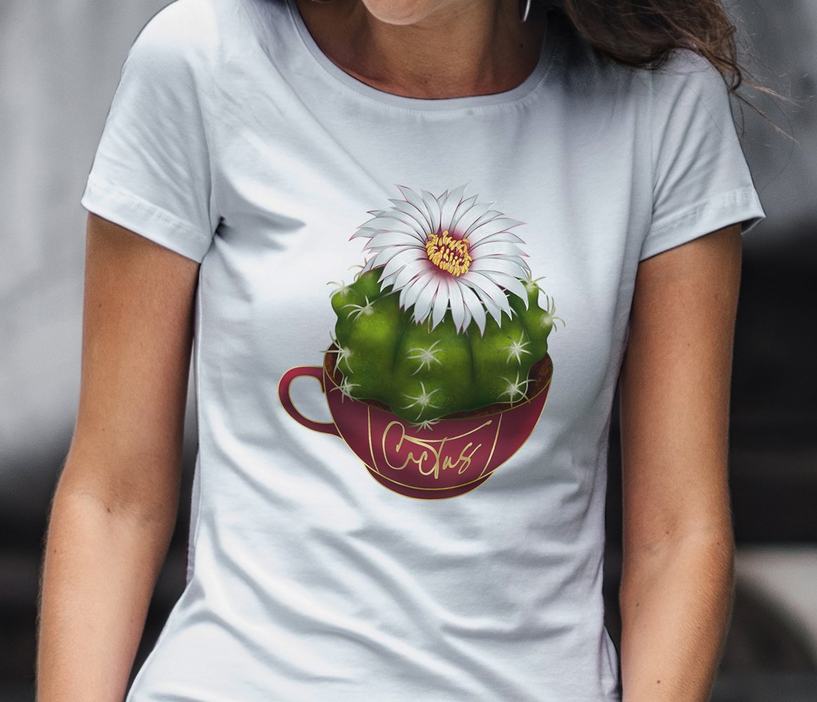 Blooming cactus in a tea cup png