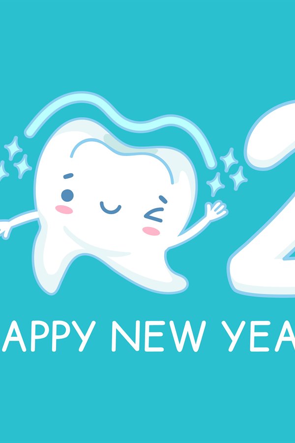 New year teeth. Happy holiday 2021 year banner with funny he