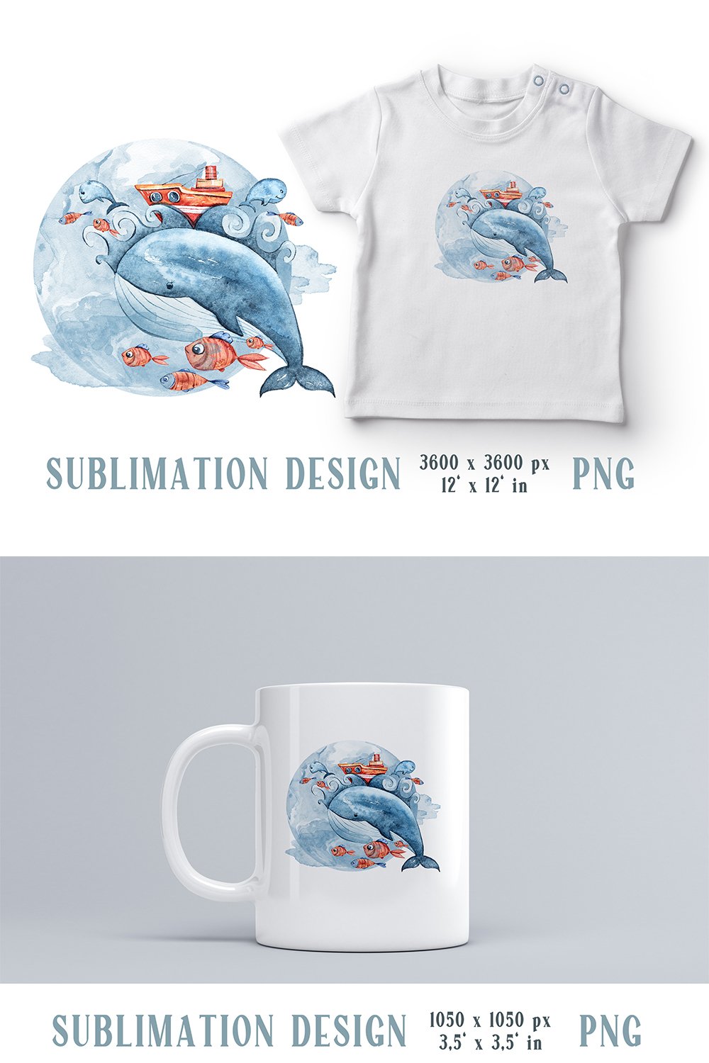 Cute whale sublimation - watercolor clipart -1 png file