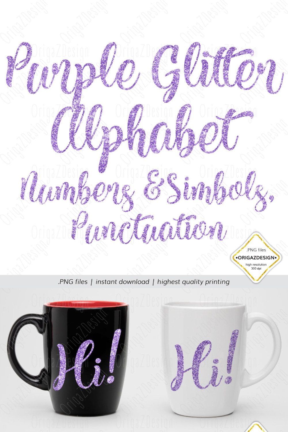 Purple Glitter Alphabet, Glitter letters numbers clipart PNG