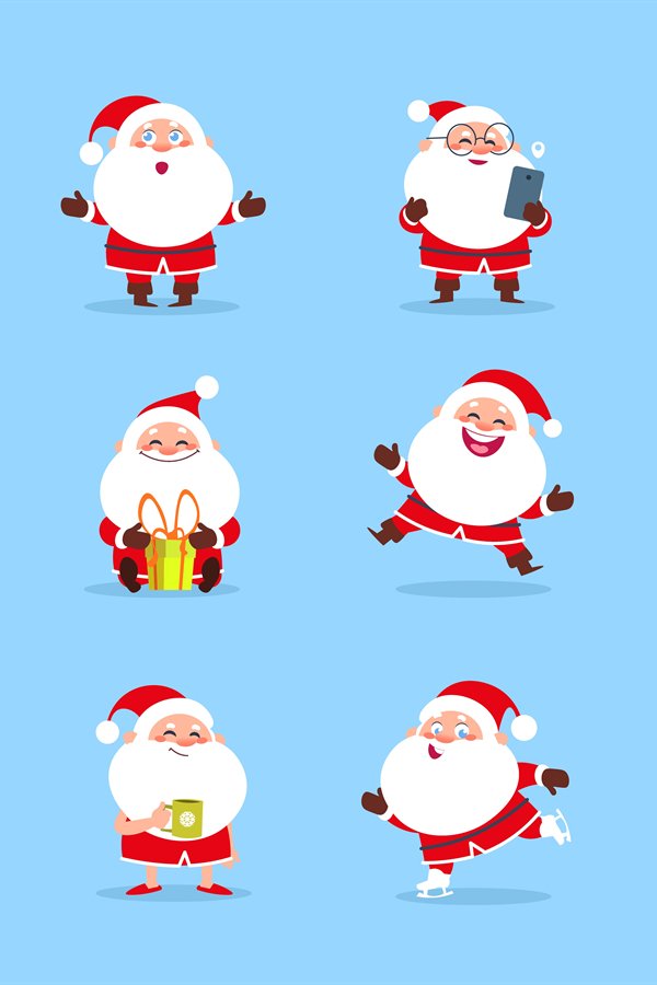 Santa claus. Cartoon christmas fun character set for winter