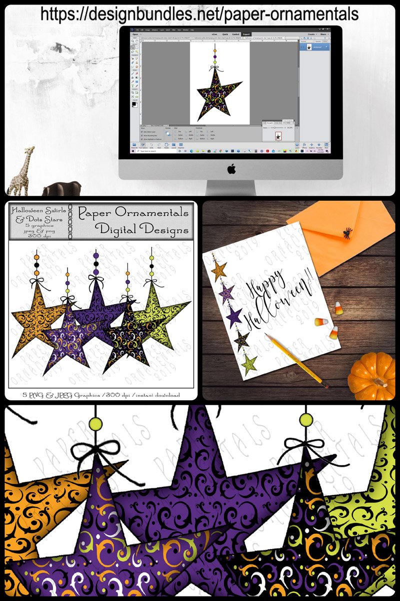 Halloween Clip Art, Swirls & Polka Dot Hanging Prim Stars #5