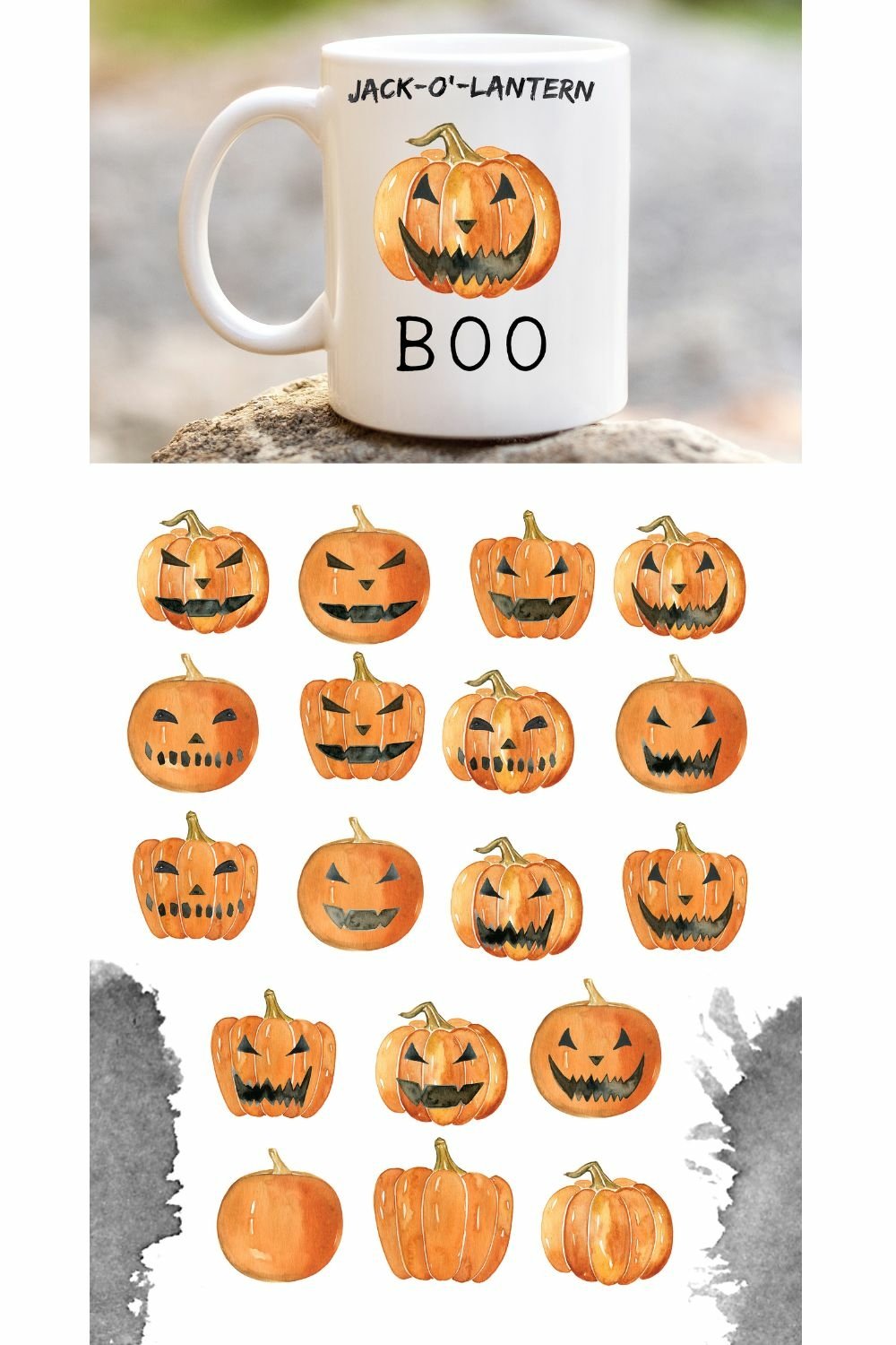 Halloween Watercolor Pumpkin clipart, jack o lanterns