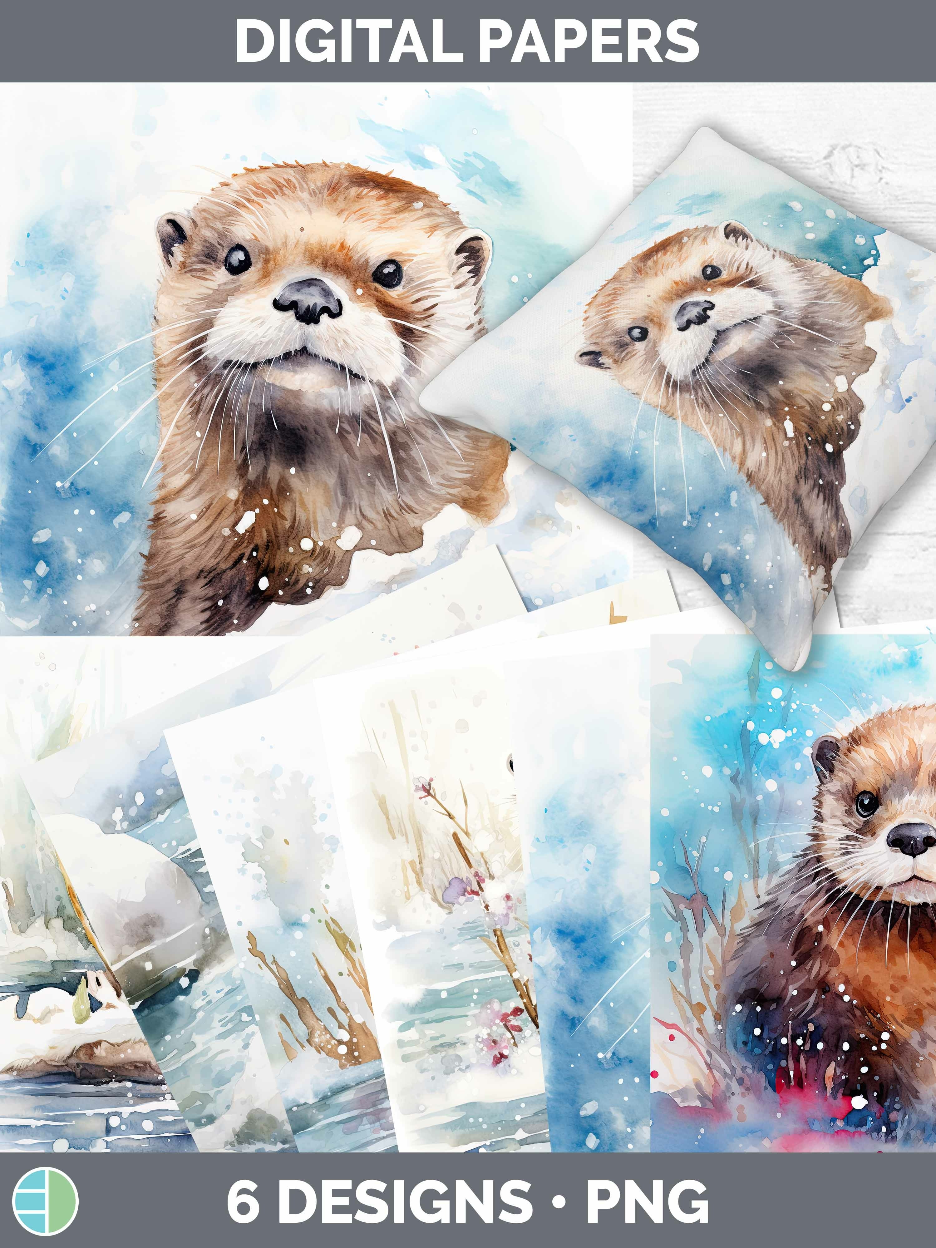 Snow Otter Paper Backgrounds | Bundle Digital Scrapbook Pape