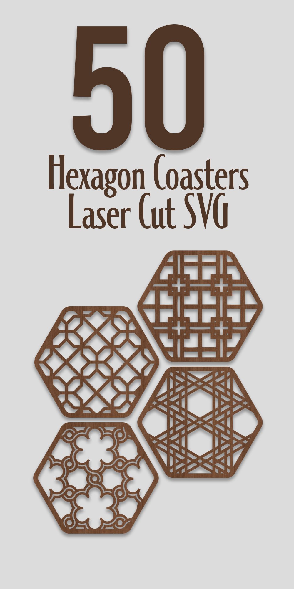 50 Hexagon Geometric Coasters Laser Cut SVG Files
