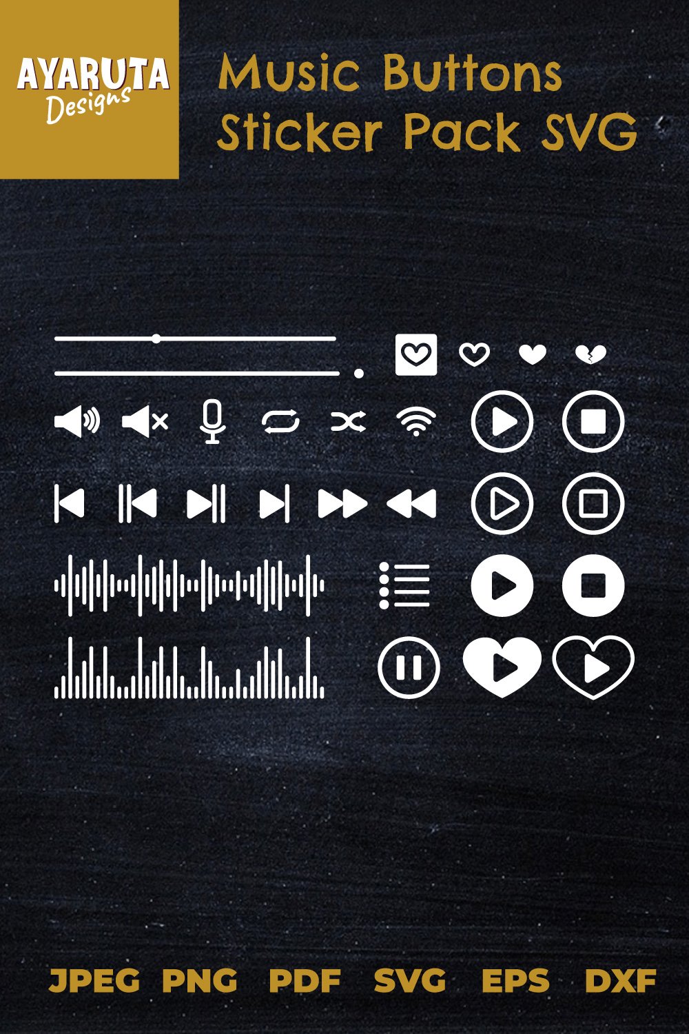 Music Buttons Playlist Sticker Bundle SVG, Audio (831114)