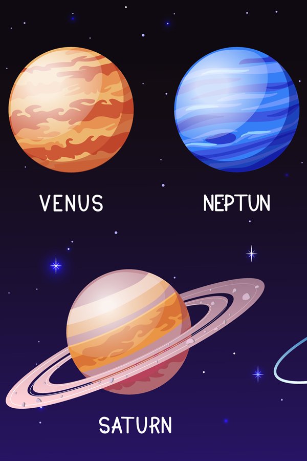 Cartoon solar system. Space planets, moon, sun, astronomical