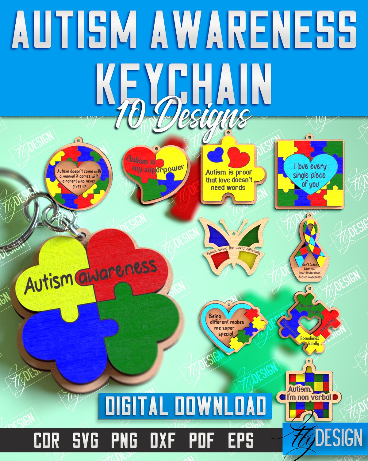 Autism Awareness Keychain Laser Cut Bundle, Puzzle (5190333)