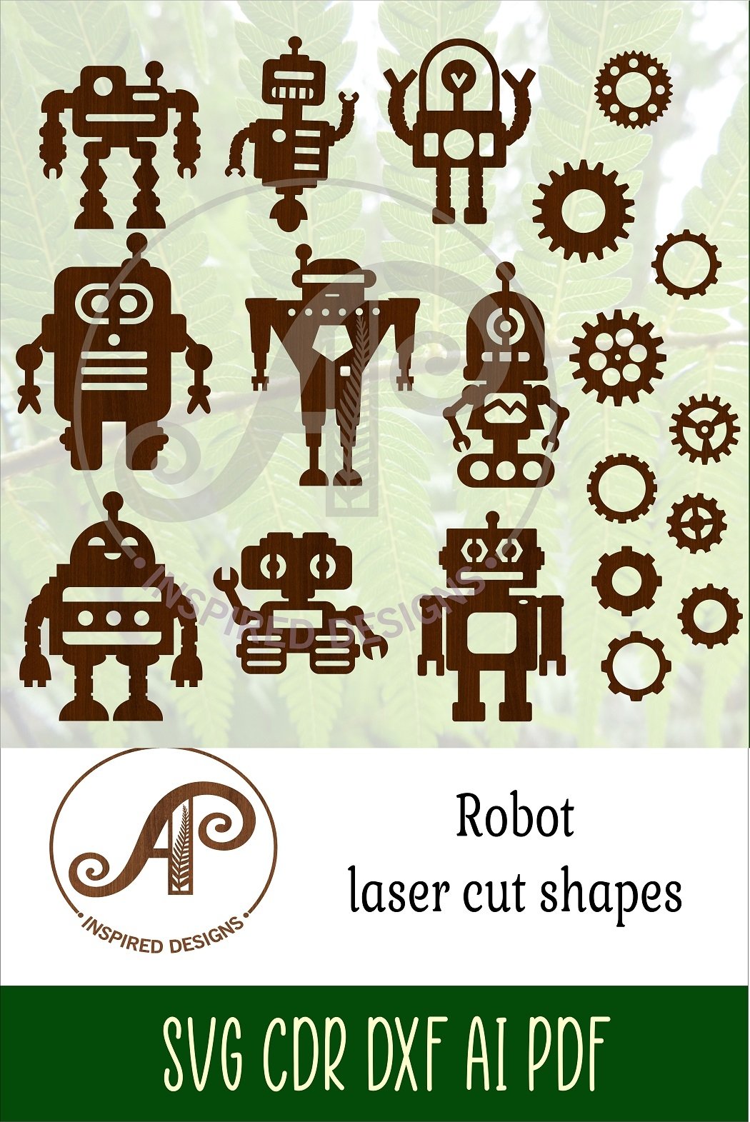 Robot SVG bundle. 9 designs laser cut shapes