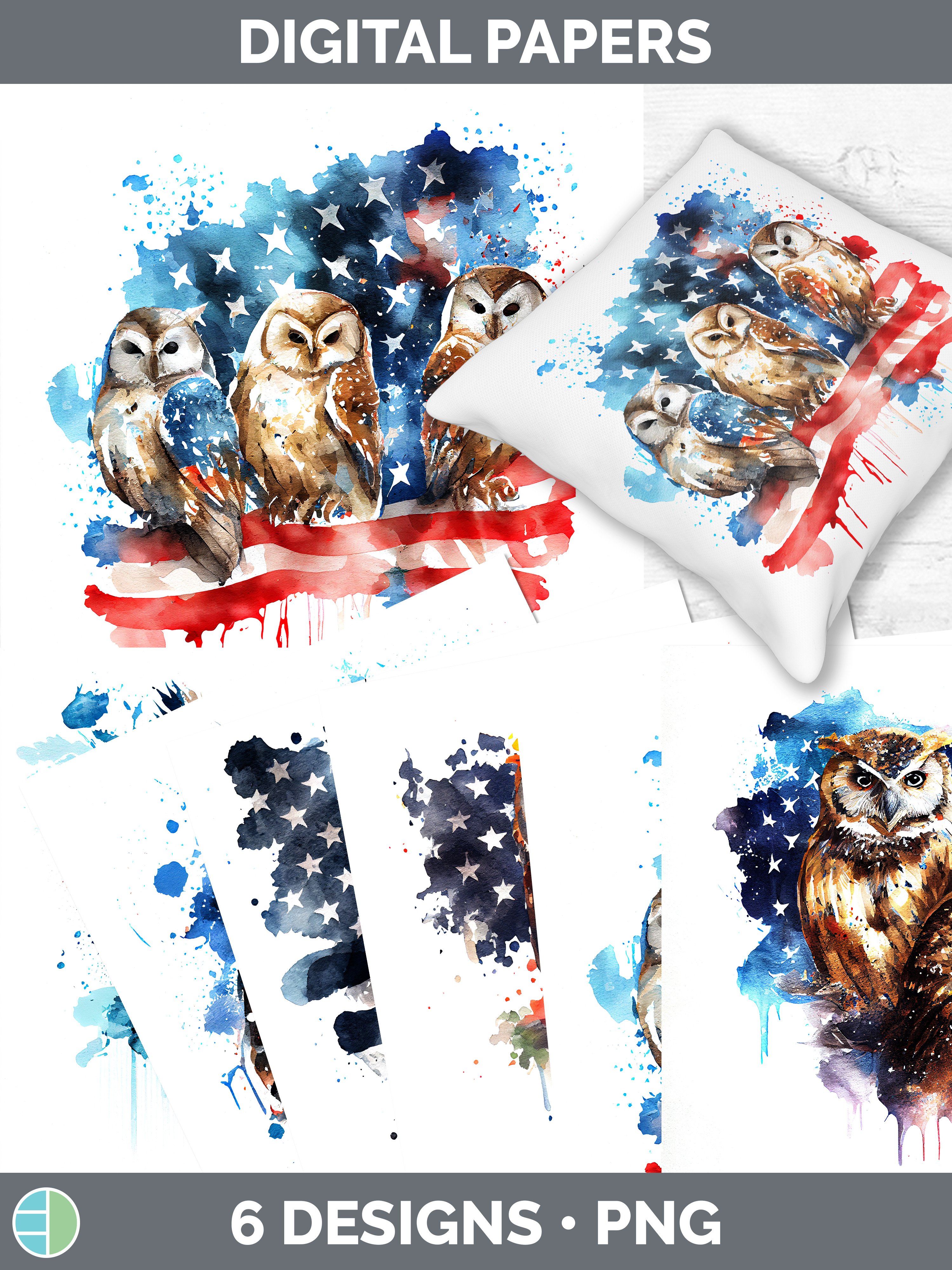 Patriotic Owl Bird Paper Backgrounds | Digital Scrapbook Pap