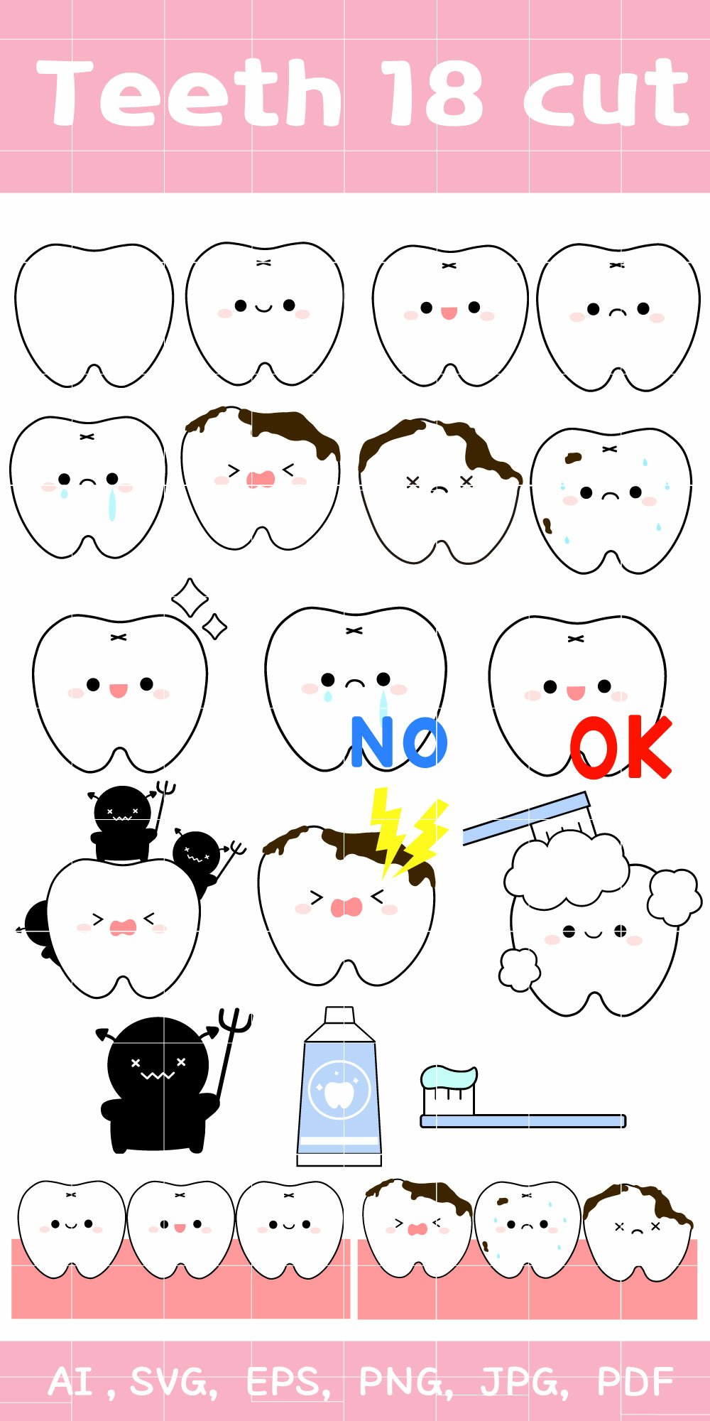 Teeth , Cavity, brushing teeth bundle