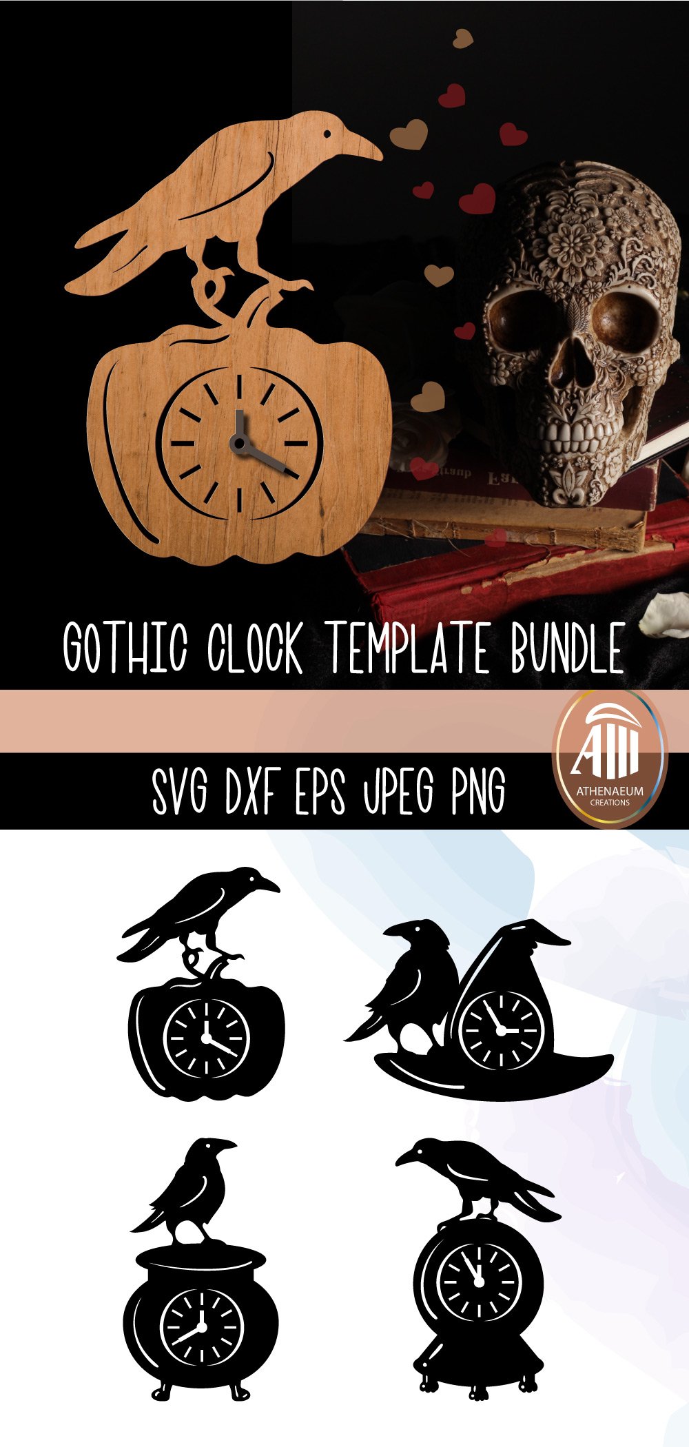 Gothic Clock Bundle| Lasercut Wall Clock| Glowforge Template