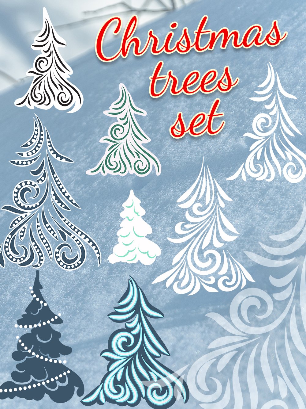 Stylized swirl Christmas trees