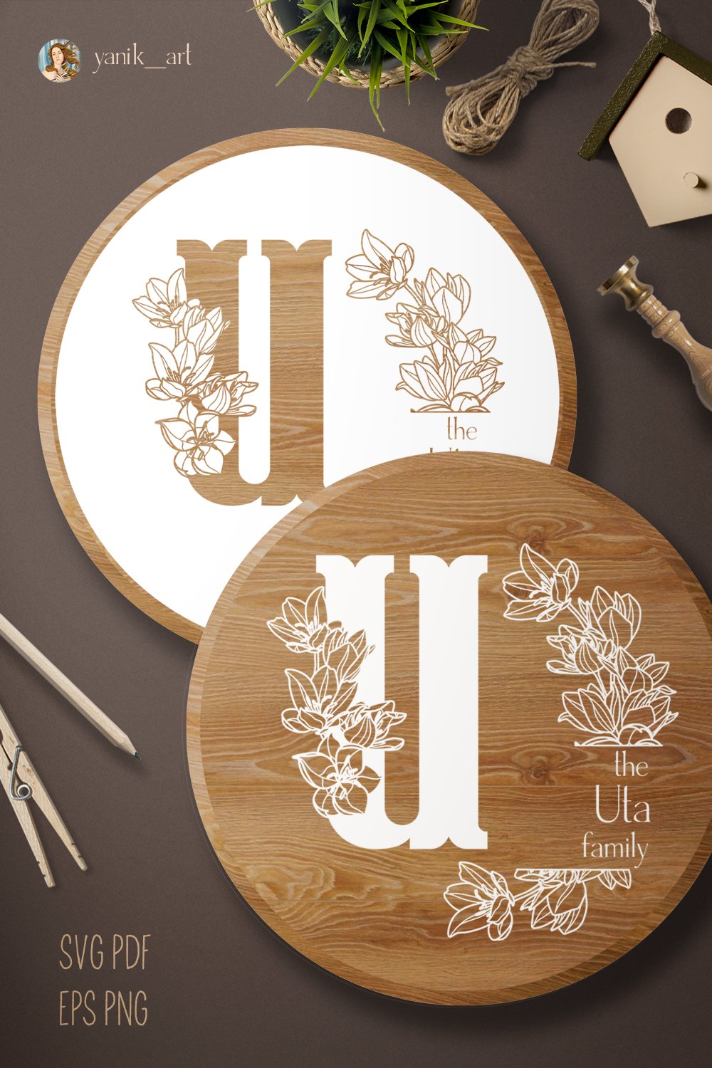 Monogram U on shield family name sign Farmhouse SVG EPS PNG