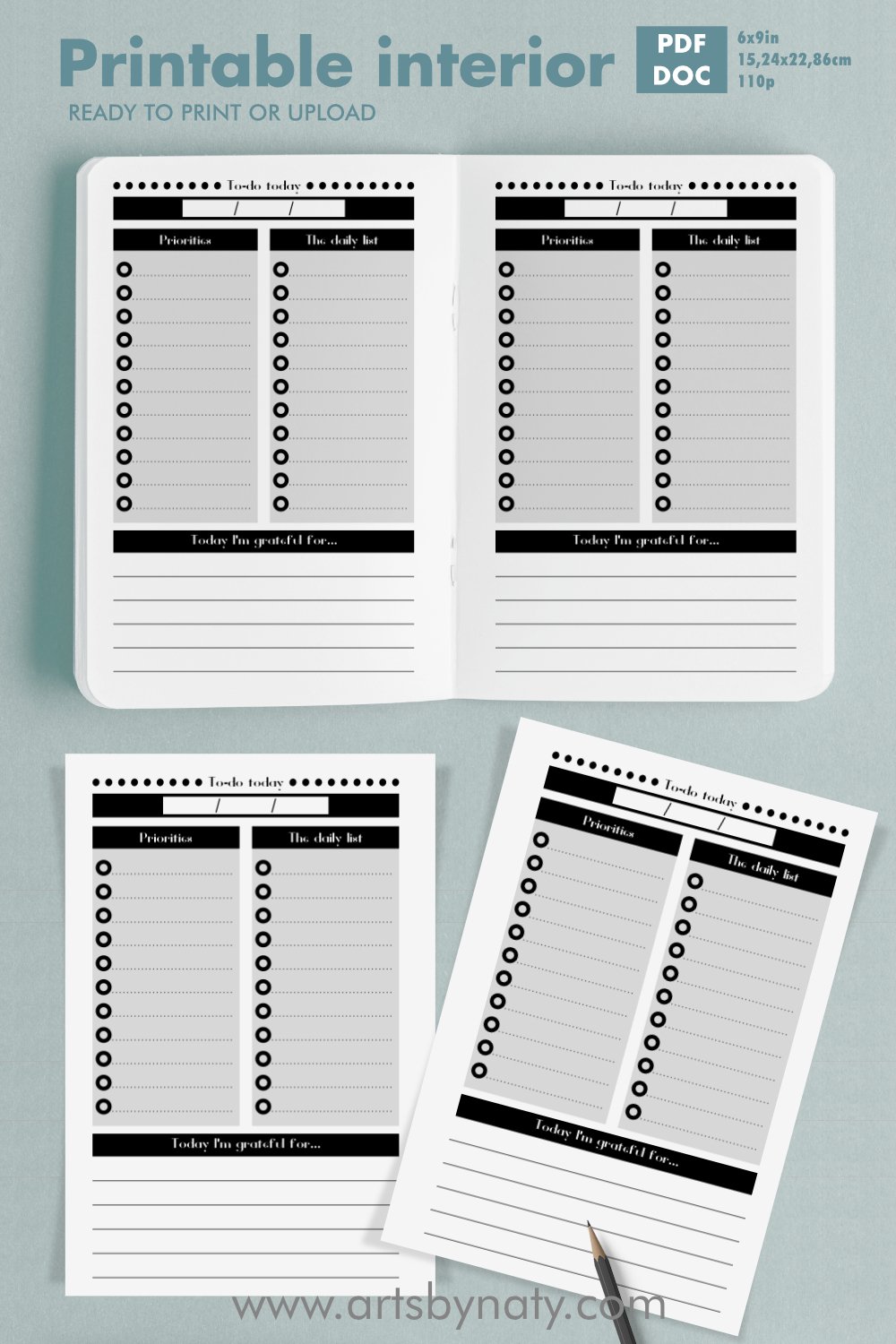 Daily to-do list and daily gratitude KDP interior journal.