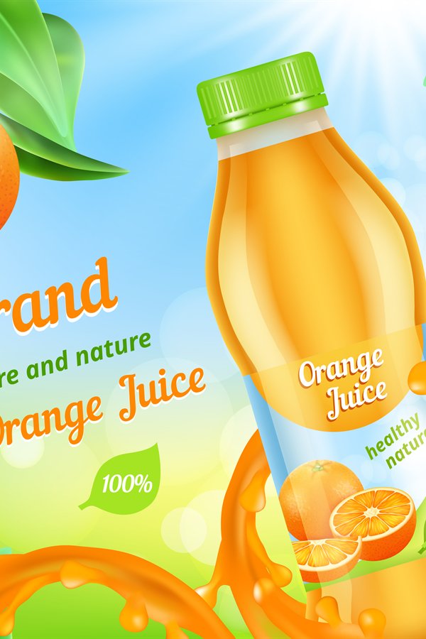 Juice advertizing poster. Realistic illustration of juice fr