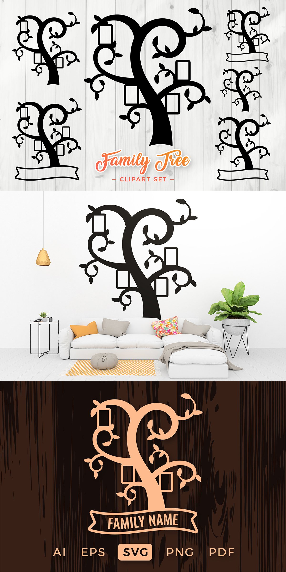Family Tree SVG - Frames Clipart Set (1127903)
