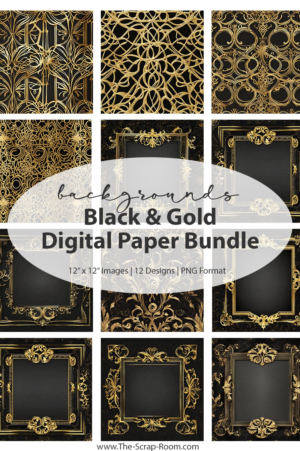Digital Paper, printable paper, backgrounds: Black & Gold