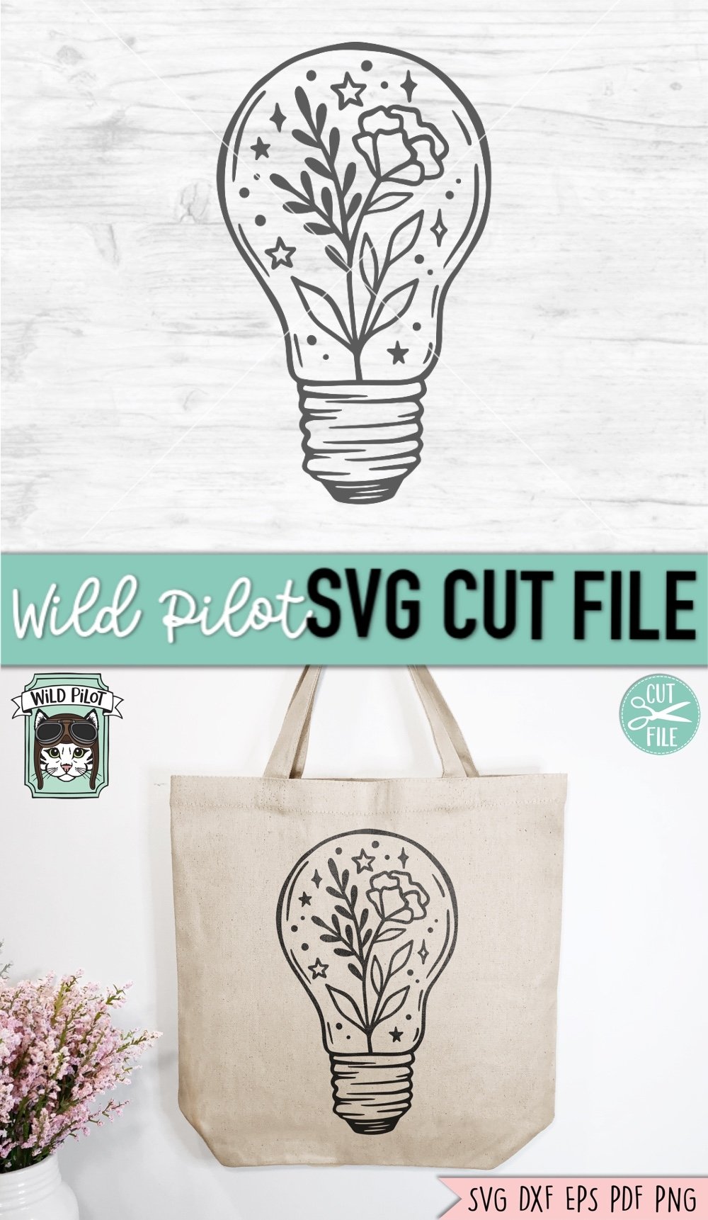 Light Bulb SVG Cut File, Floral SVG File, Flower SVG File