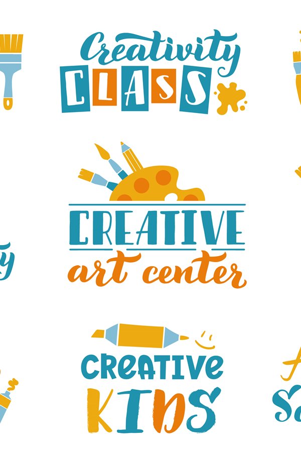 Creative art lettering. Kids art class or studio handwritten