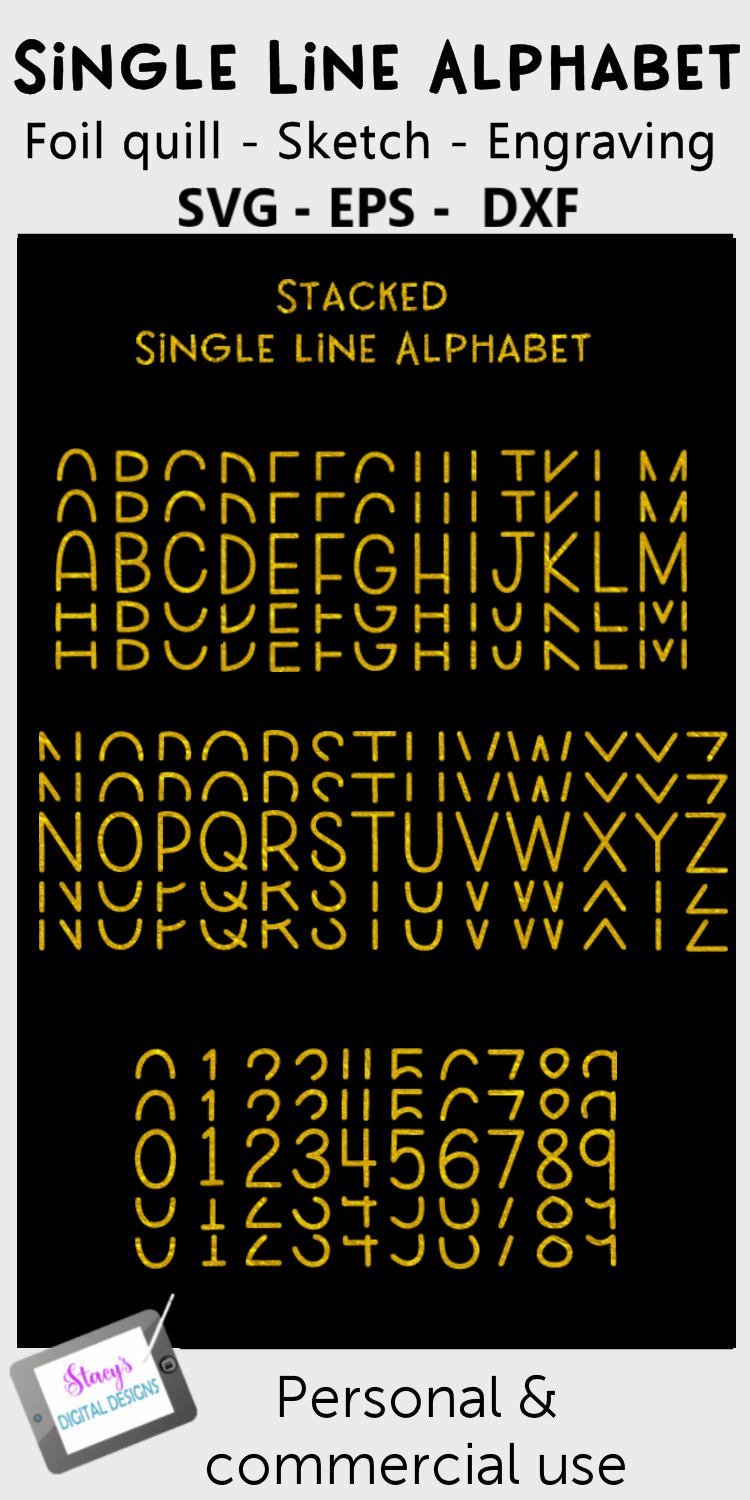 Stacked Single Line Alphabet - Foil Quill - Sketch - Laser