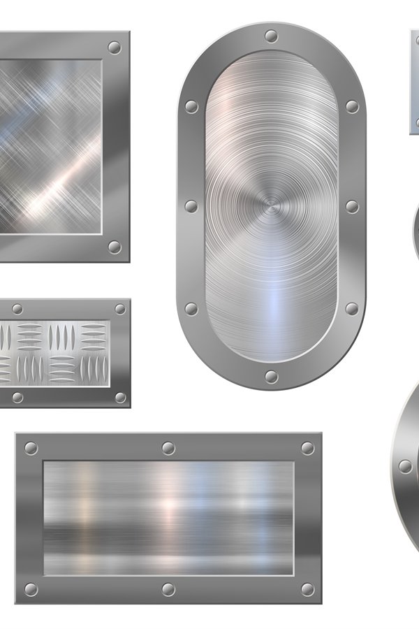 Metal plate banner. Steel signboard, brushed metals banners