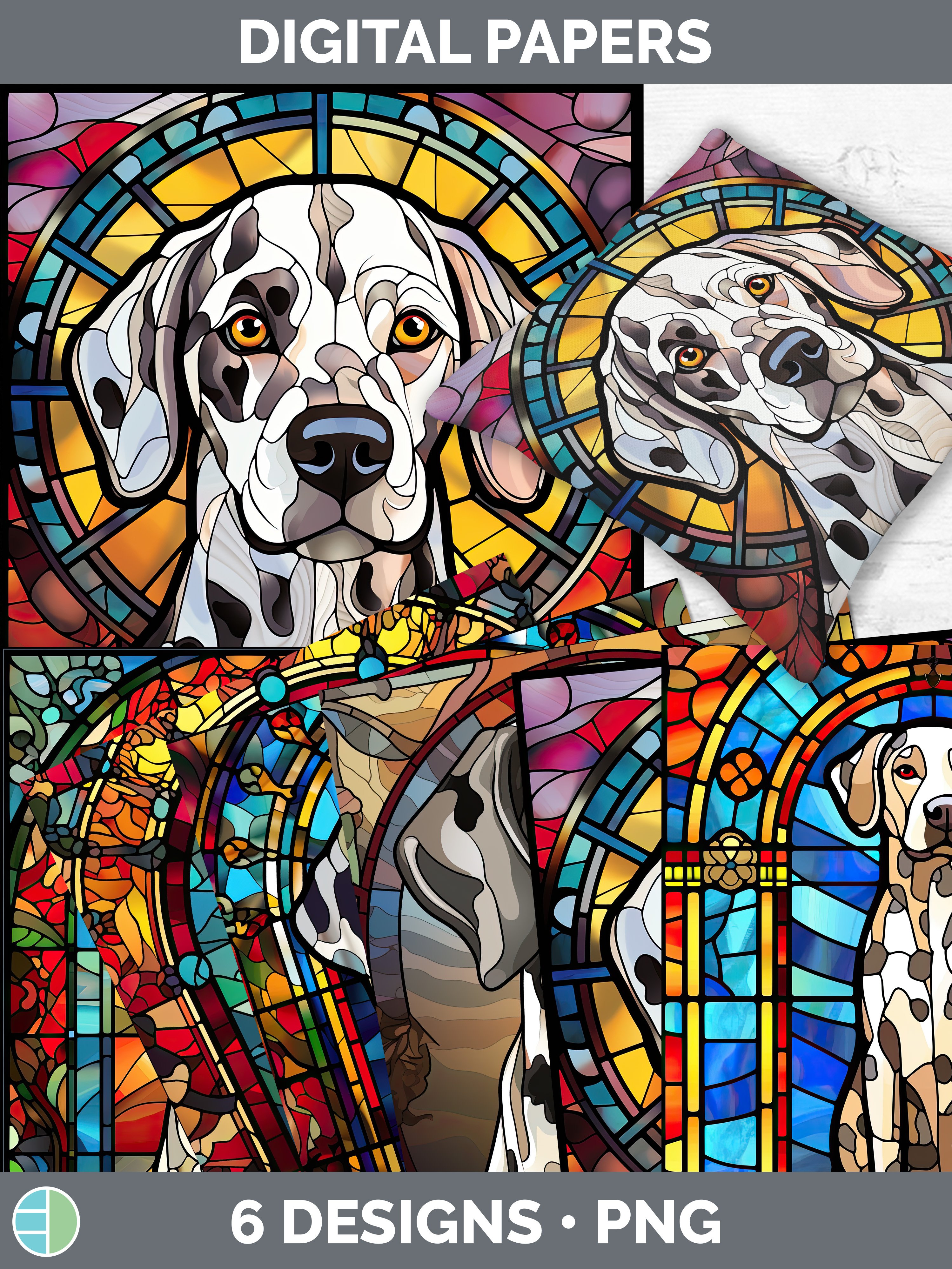Stained Glass Dalmatian Dog Paper Backgrounds | Digital Scra