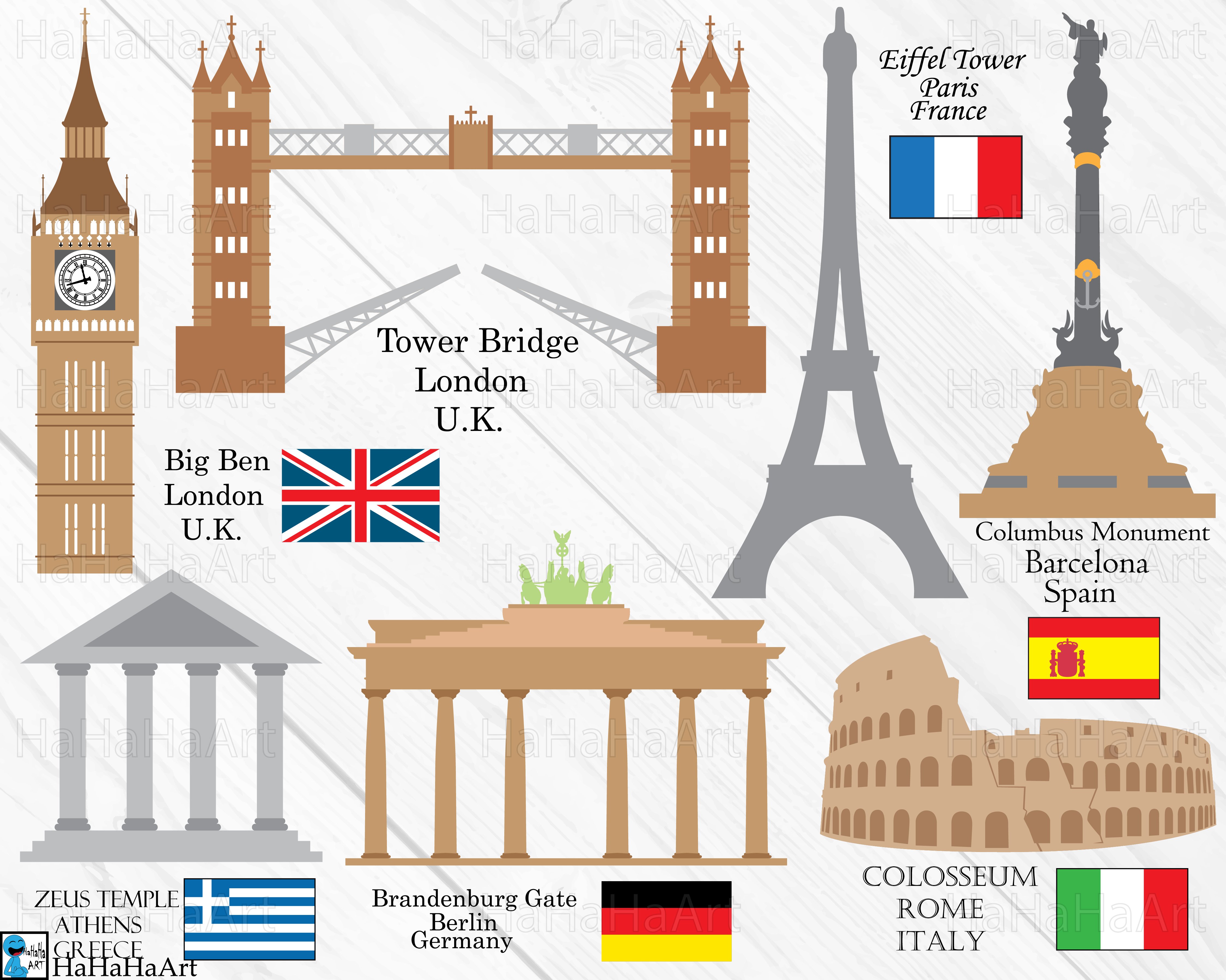Europe Monuments Designs - Clip art / Cutting Files 1476c