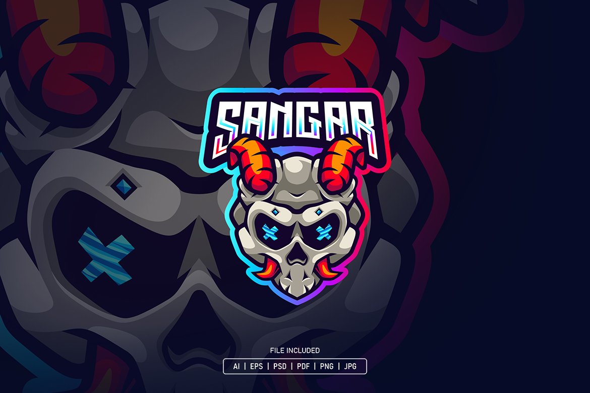 colorful skull sangar mascot logo