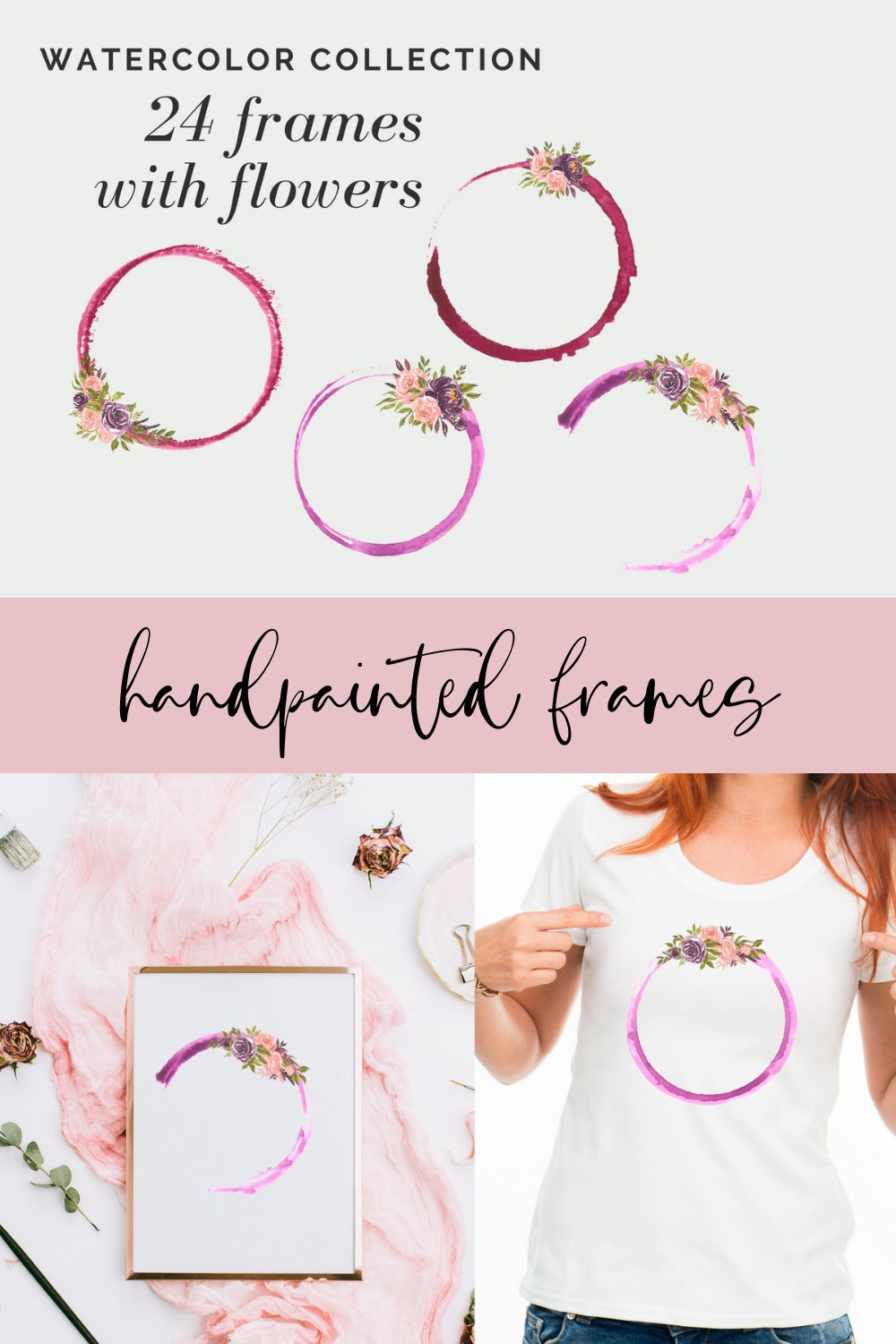 Watercolor circles for logo, Frams with flowers, (2509243)