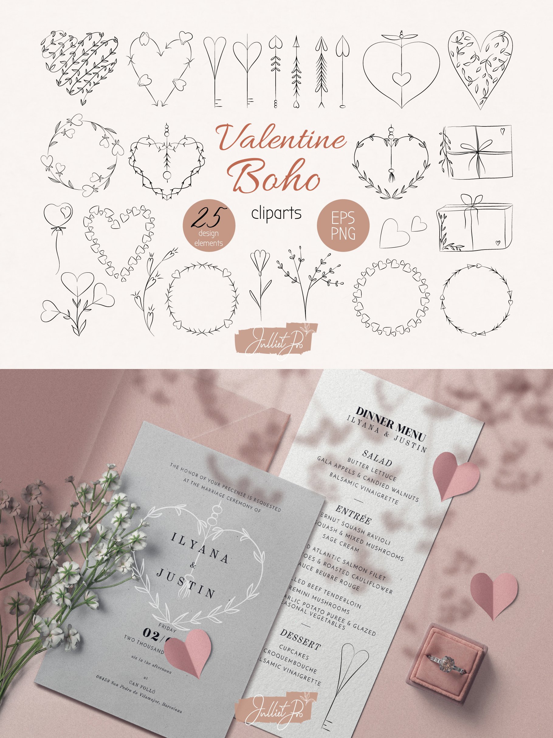 Boho Valentine clipart set