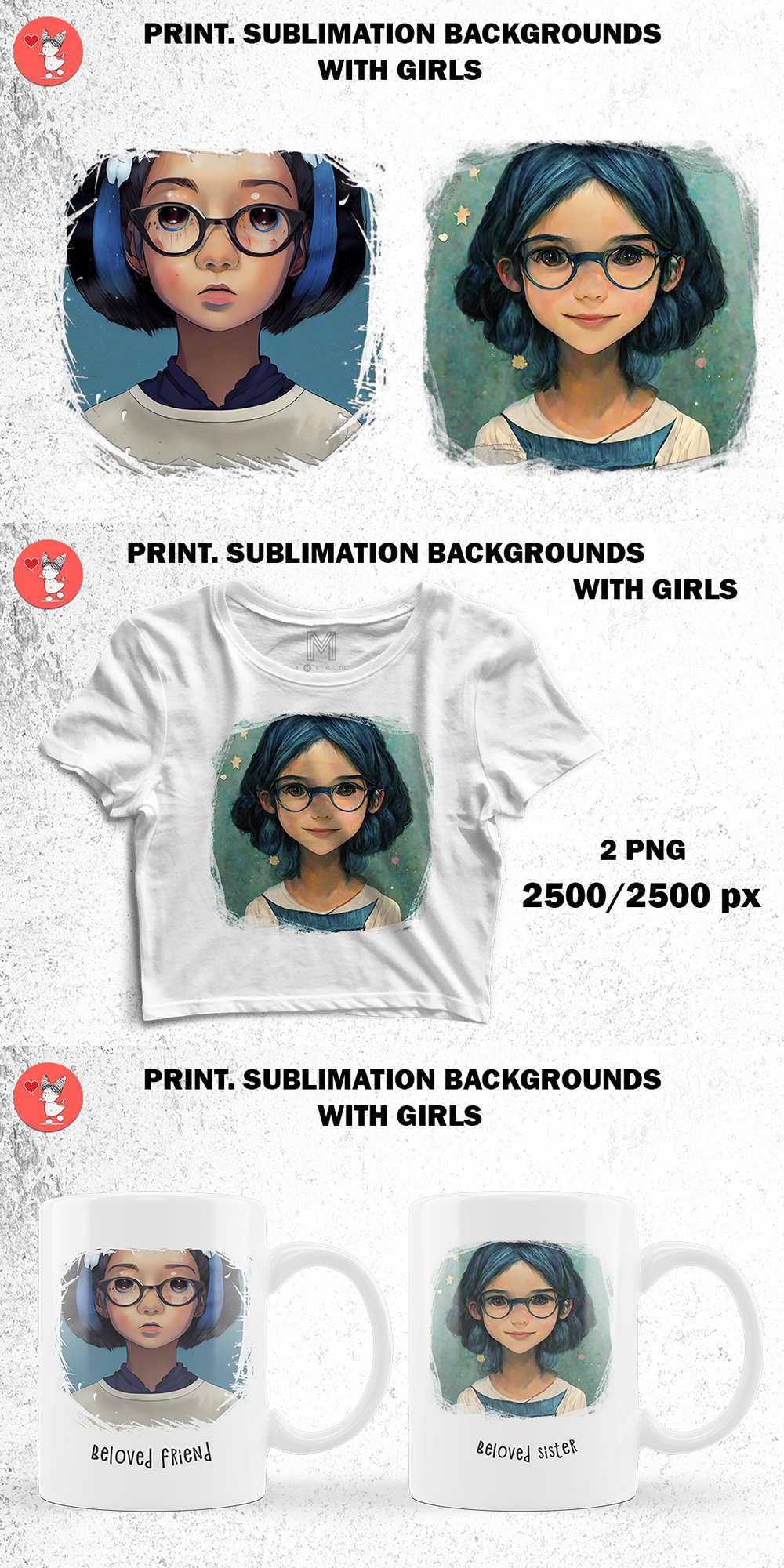PRINT. SUBLIMATION BACKGROUNDS WITH GIRLS