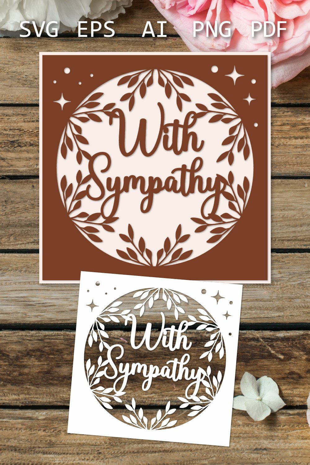 With Sympathy card SVG, Paper cutting template