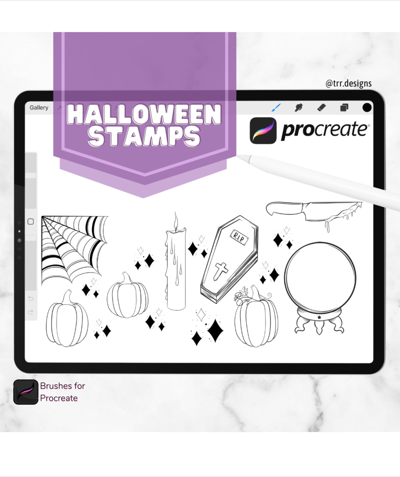 Halloween Procreate Stamp Set | 9 Stamps