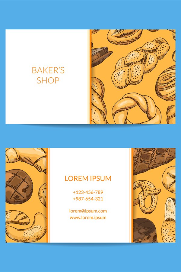 Vector business card template for shop, delivery with hand d
