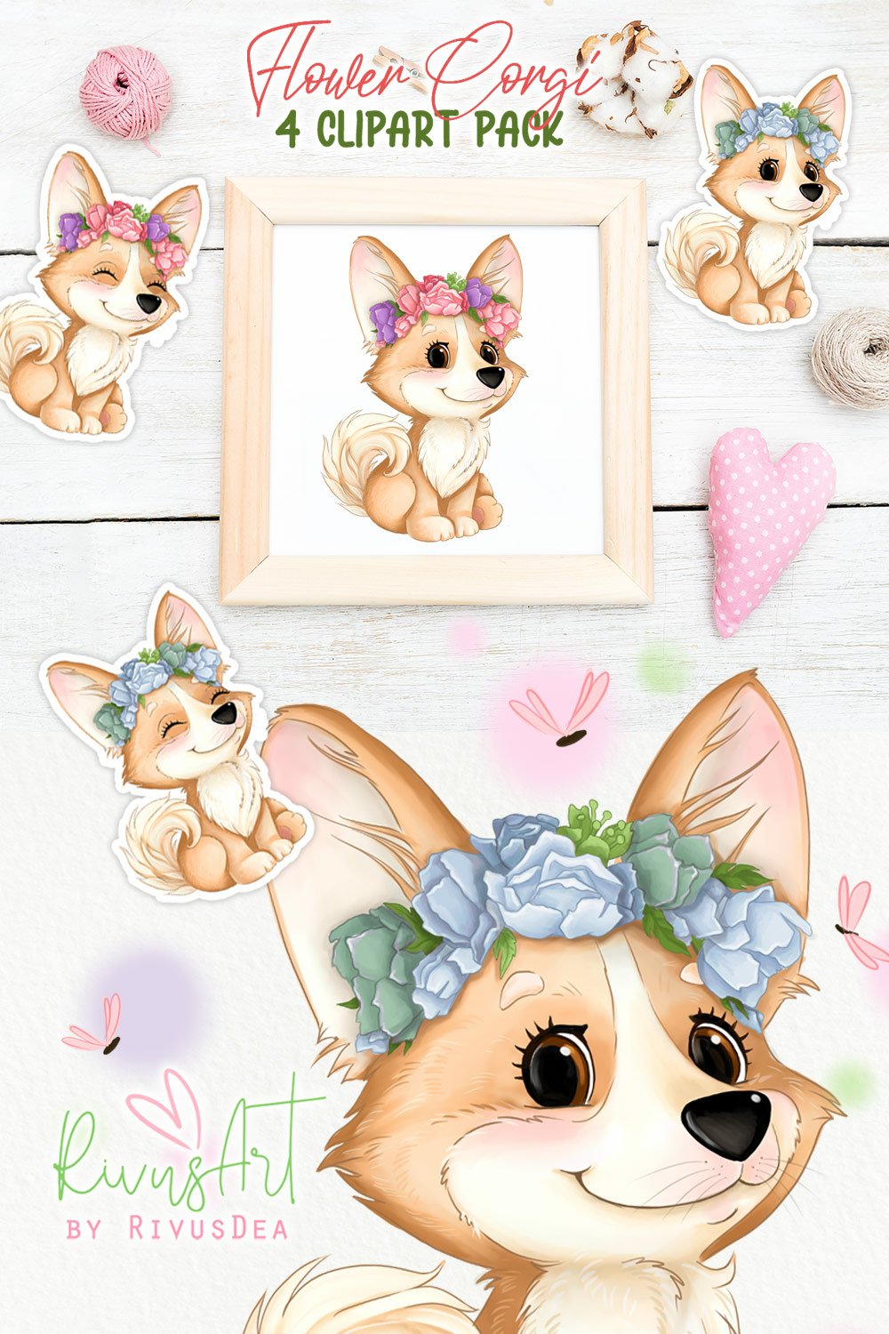 Cute corgi puppy PNG clipart pack. Corgi dog clip art.