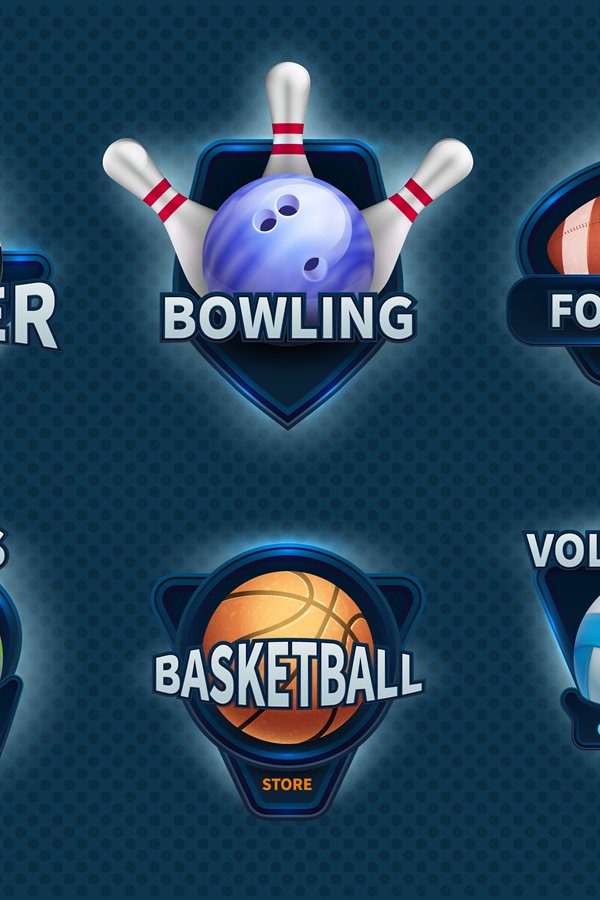 Sports balls vector labels and sport team emblems