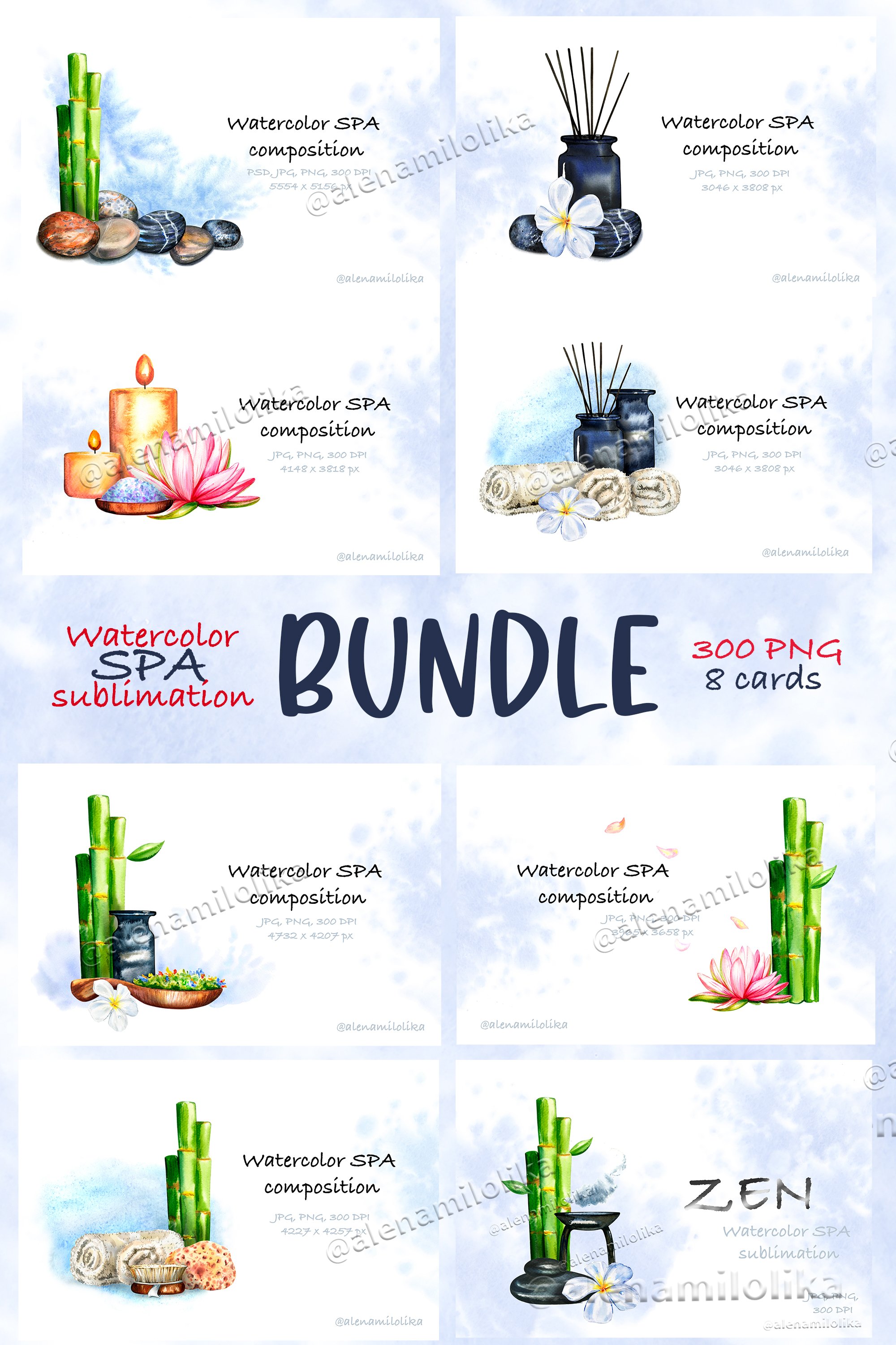 SPA bundle. Watercolor sublimation. Relax. Beauty. Salon