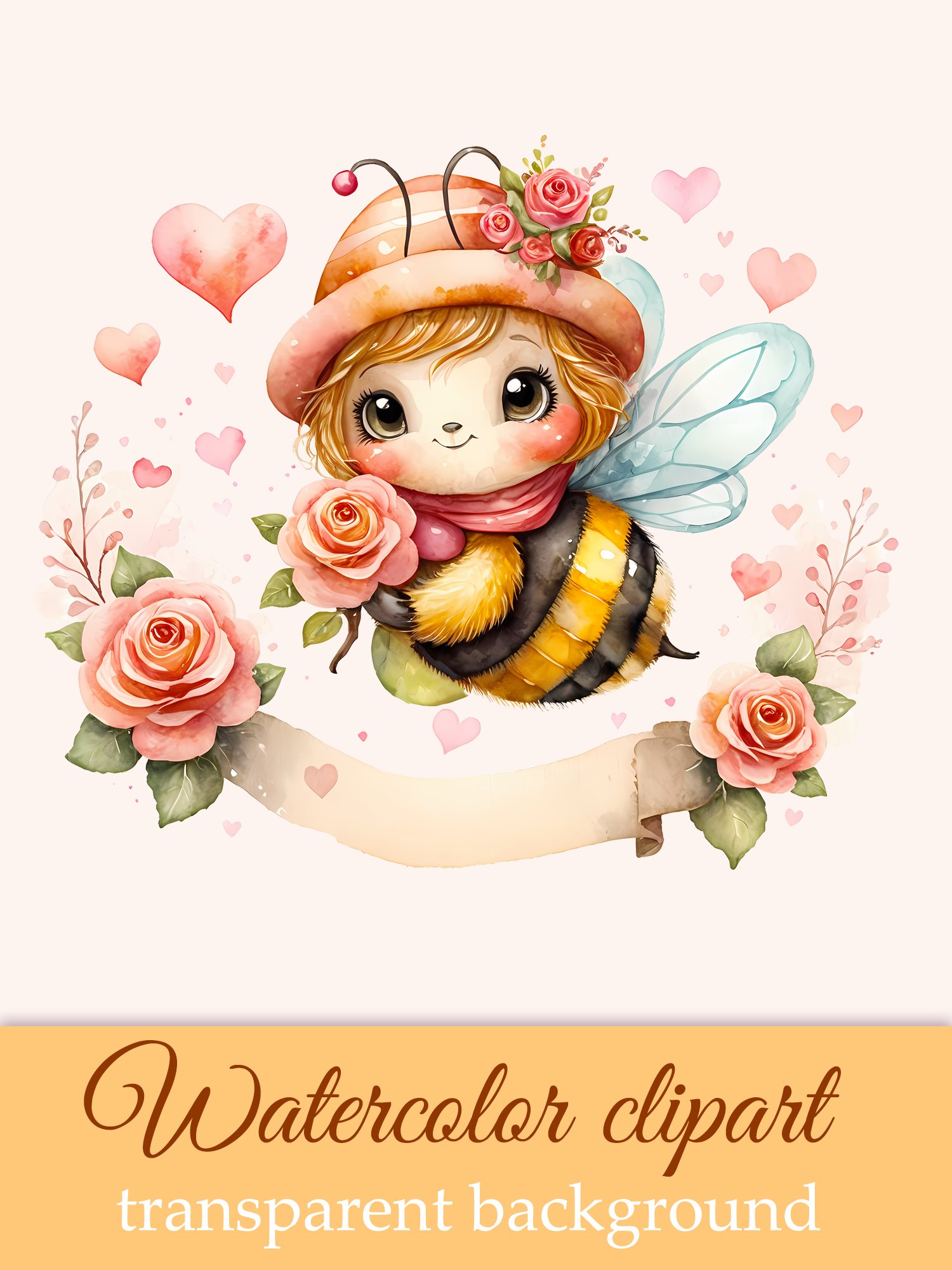 Watercolor Spring Bee Clipart, Bee watercolor painting, PNG,