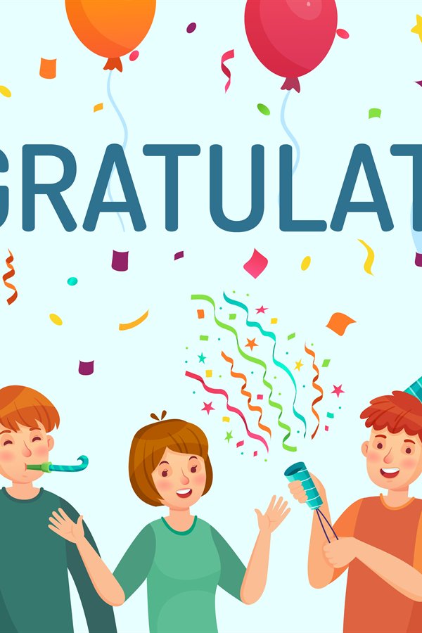 Congratulations card. Happy people congratulate you, team ce