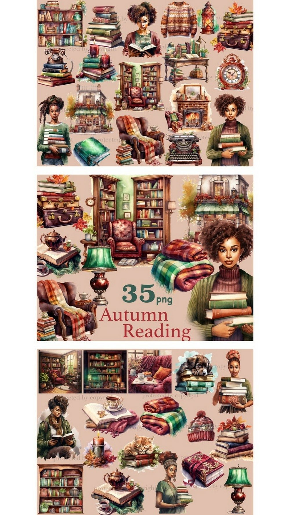 Reading Clipart | Autumn Vibes Graphics