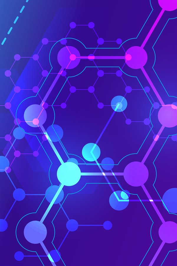 Color molecular structure. Hexagonal molecule grid, chemistr