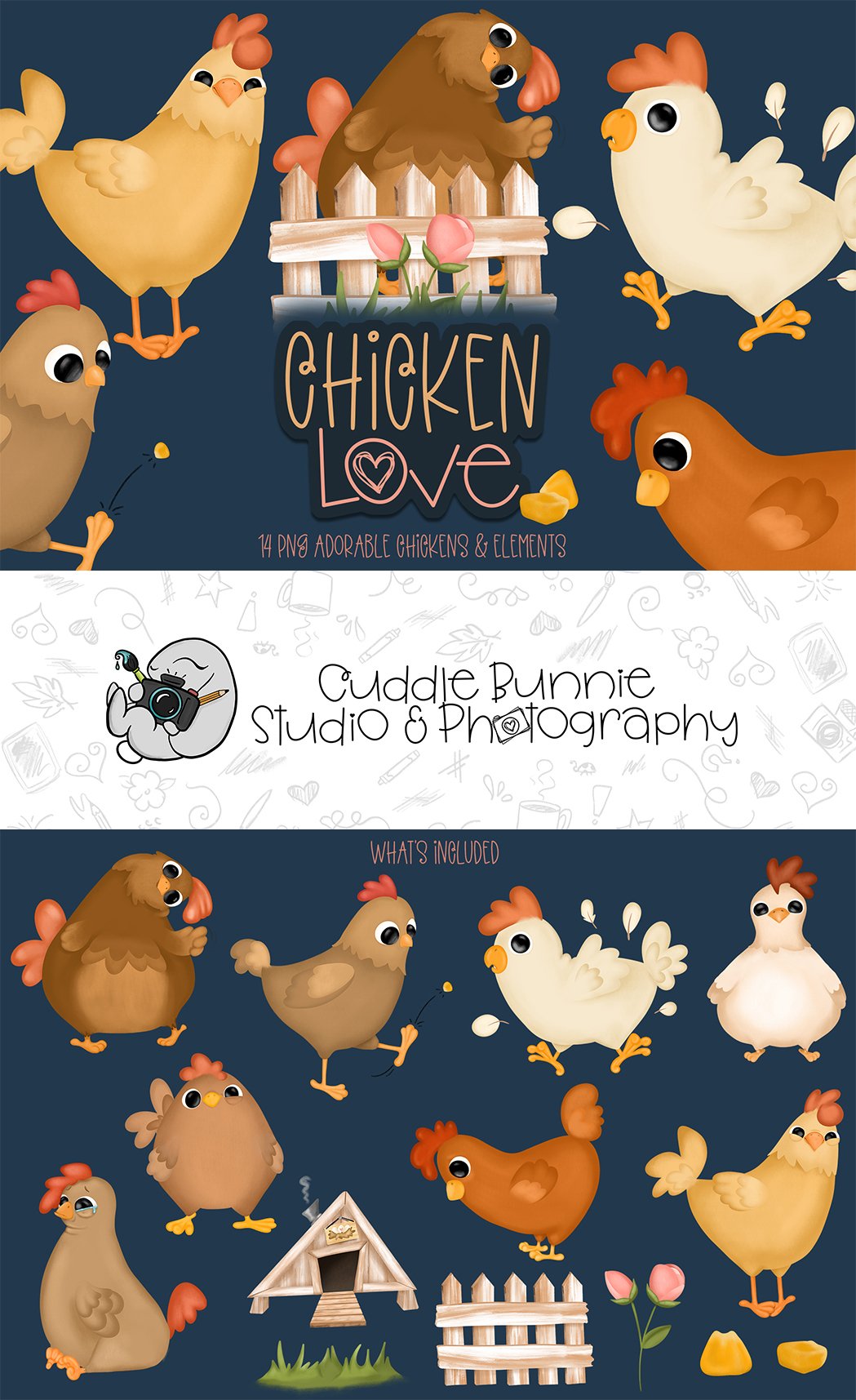 Chicken Love|14 Adorable Illustration & Elements