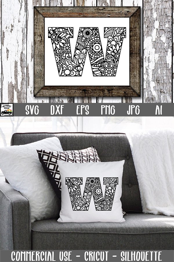 Letter W SVG Cut File|Mandala Monogram Letter W SVG File